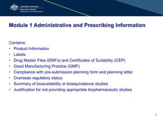 Therapeutic Goods Evaluation Panel Roadshow - Overview of Chemistry ...