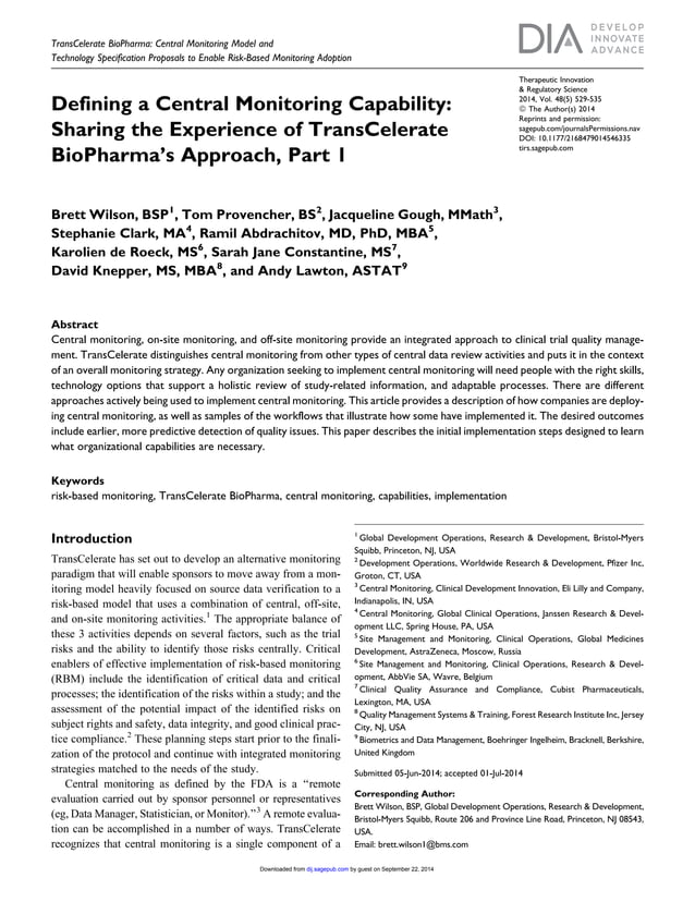 Defining a Central Monitoring Capability: Sharing the Experience of ...