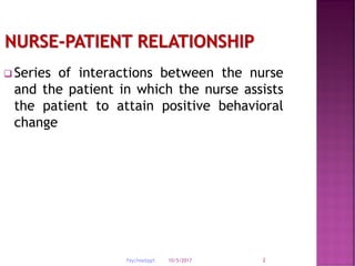 Therapeutic nurse patient relationship in psychiatry | PPT