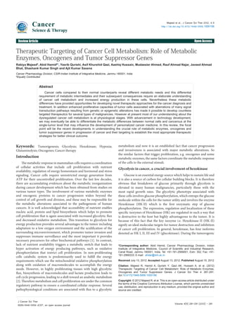 Therapeutic targeting of cancer cell metabolism --role of metabolic ...