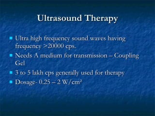 Therapeutic uses of ultrasound, infrared, electrostimulation | PPT