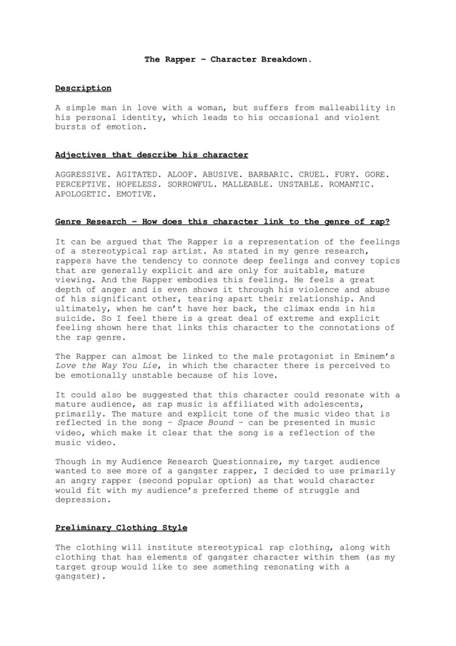 The Rapper – Character Breakdown | PDF