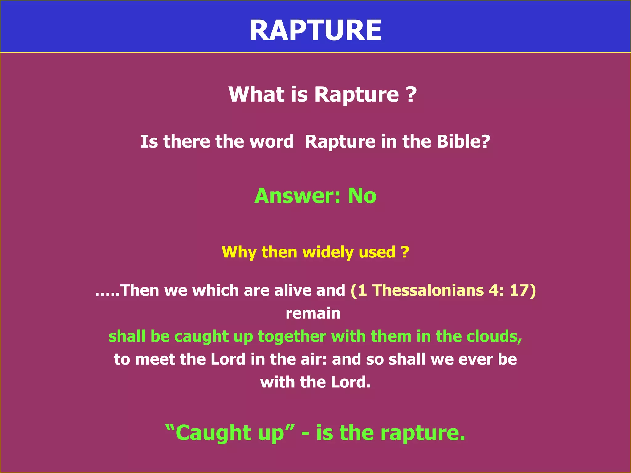 The Word Rapture In The Bible