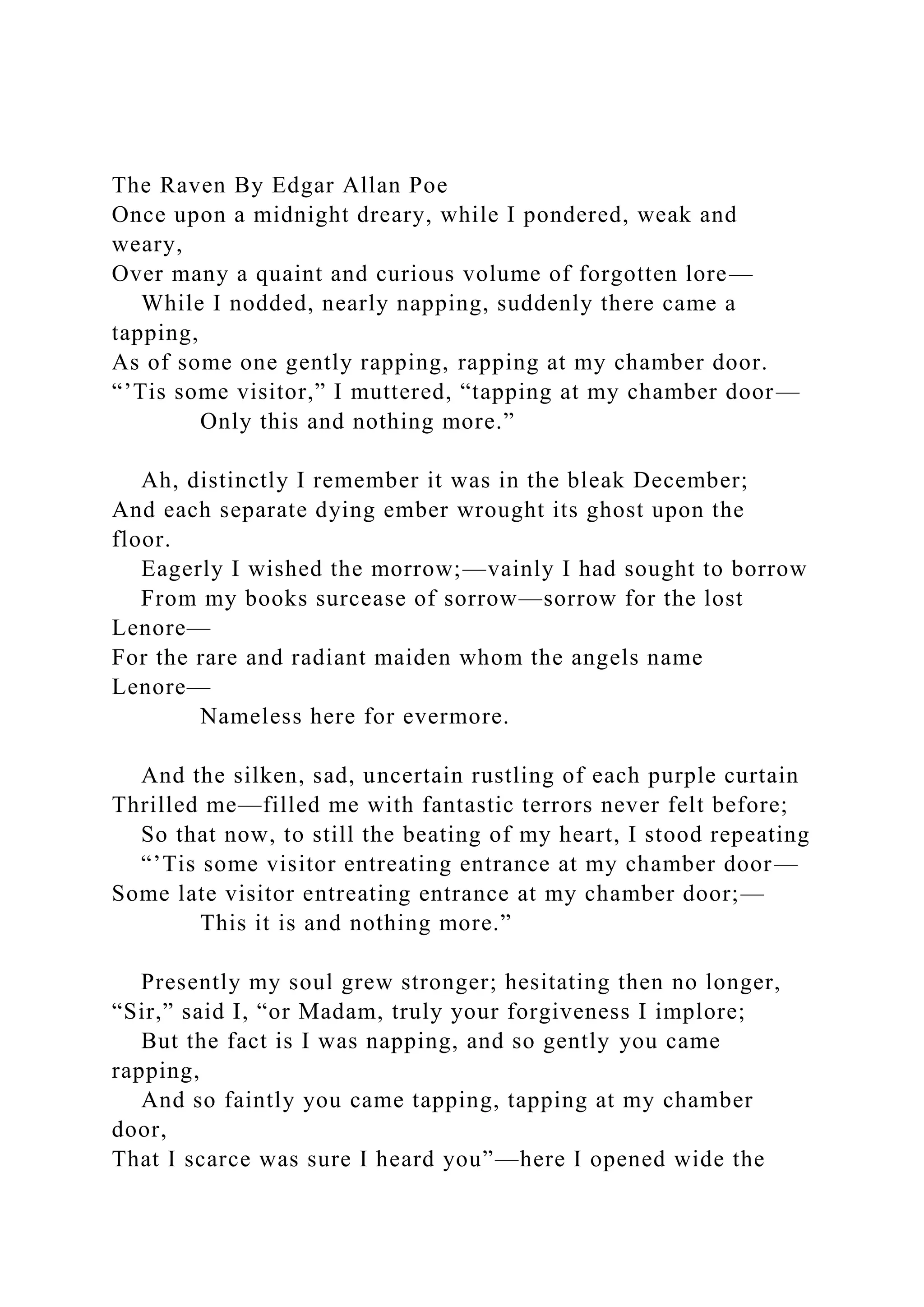 The Raven By Edgar Allan PoeOnce upon a midnight dreary, while I.docx