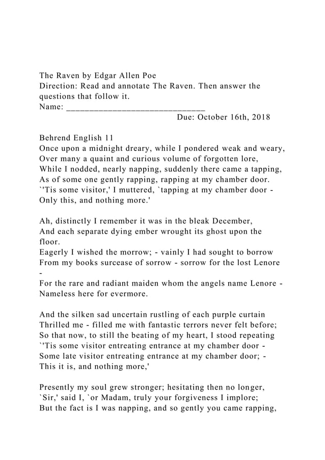 The Raven by Edgar Allen PoeDirection Read and annotate The R.docx
