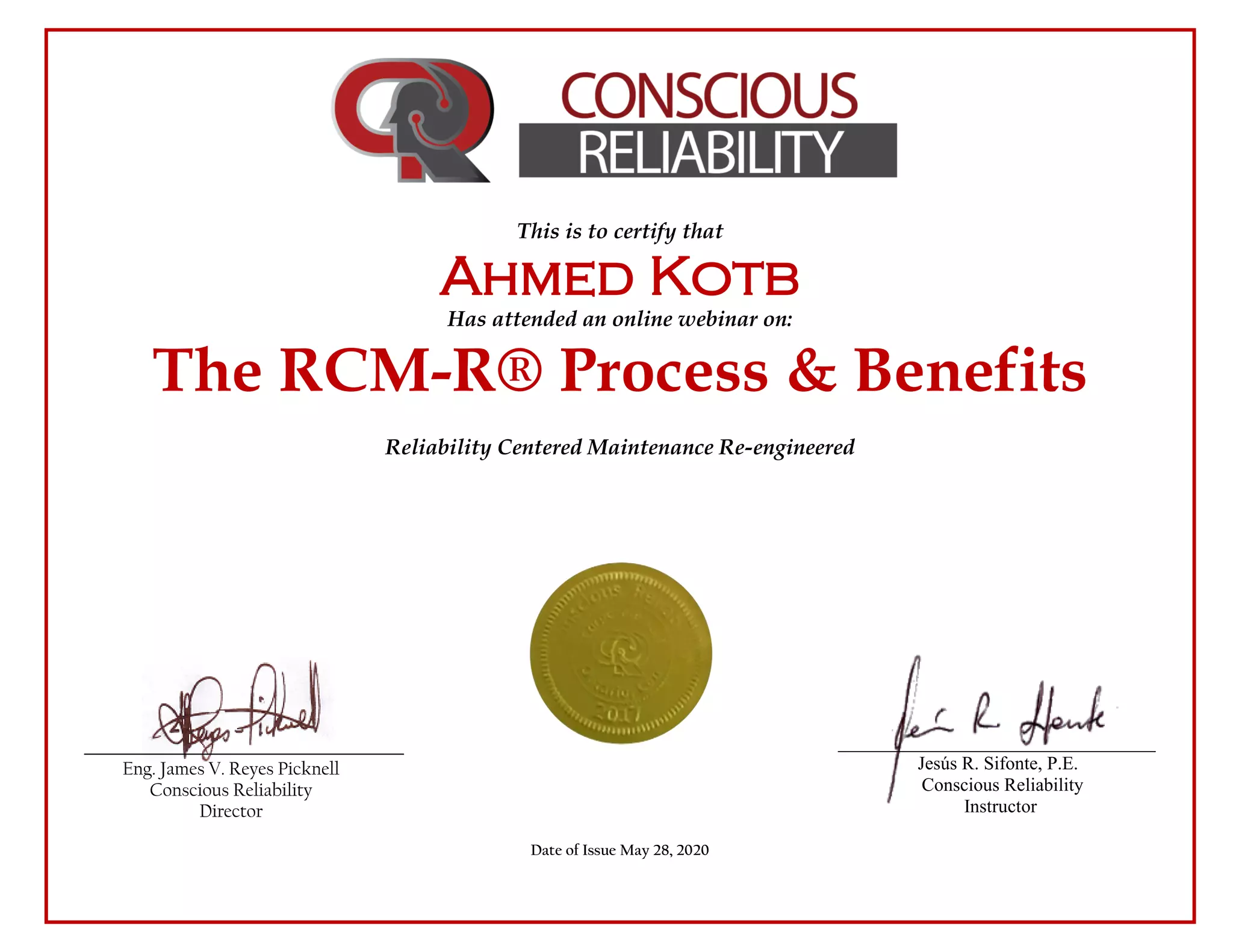 Certificate of Completion "The RCM-R® Process and Benefits" Online ...