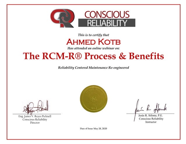 Certificate of Completion "The RCM-R® Process and Benefits" Online ...