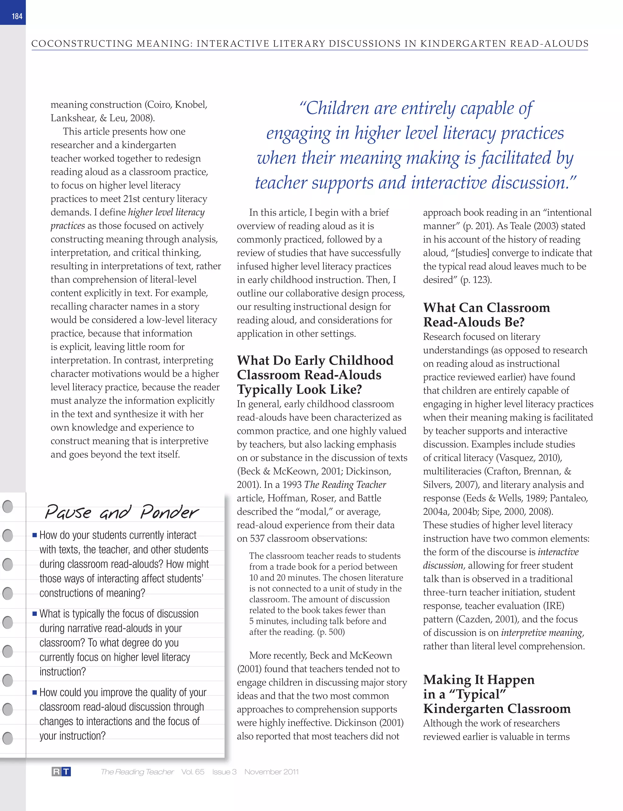 The reading teacher volume 65 issue 3 2011 | PDF