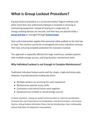 The Real Benefits of Group Lockout in Complex Maintenance Operations. | PDF