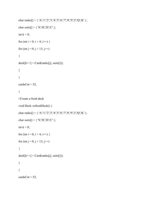 There are 5 C++ files below- Card-h- Card-cpp- Deck-h- Deck-cpp- Main-.docx | Programming ...