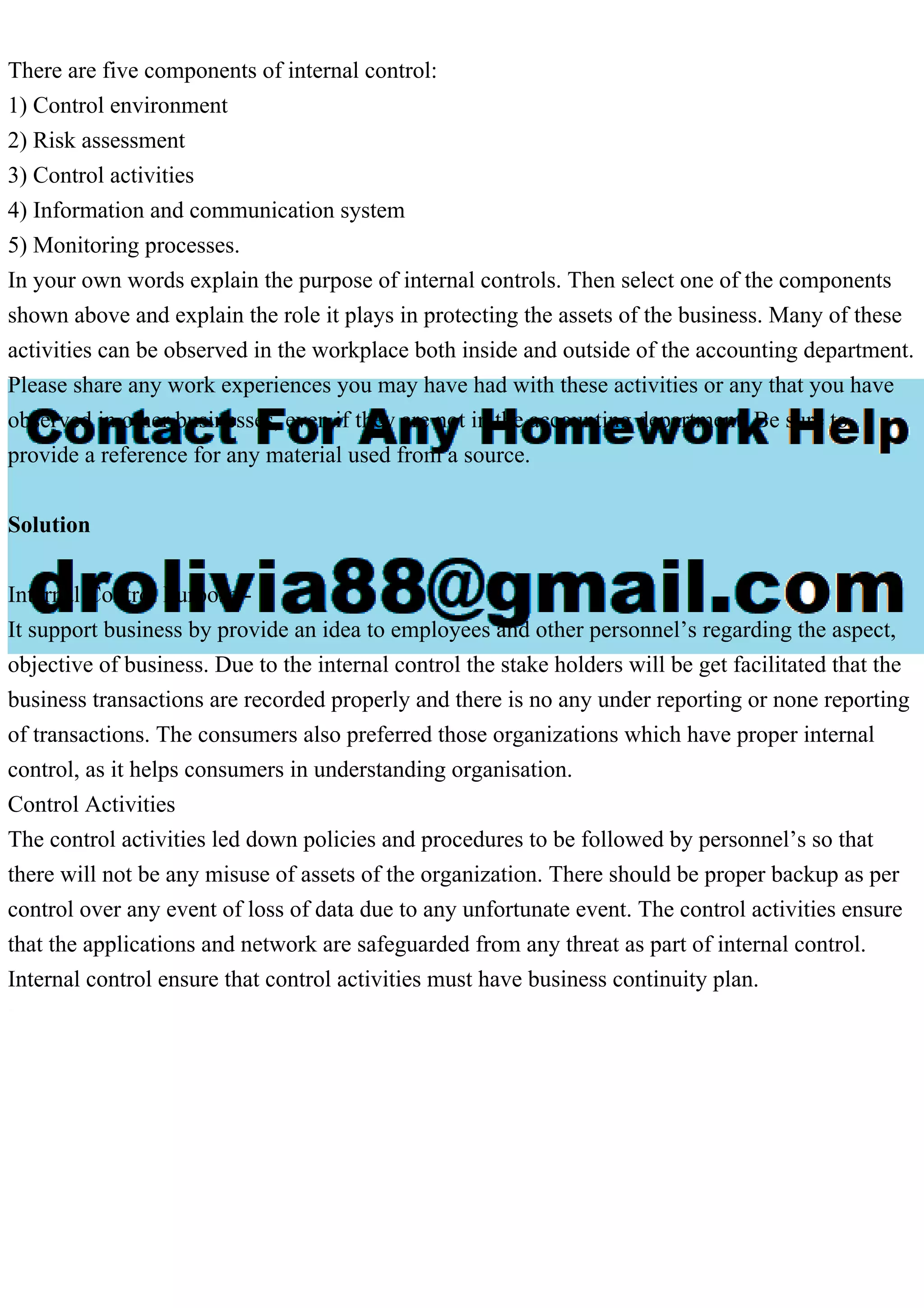 There are five components of internal control1) Control environme.pdf ...