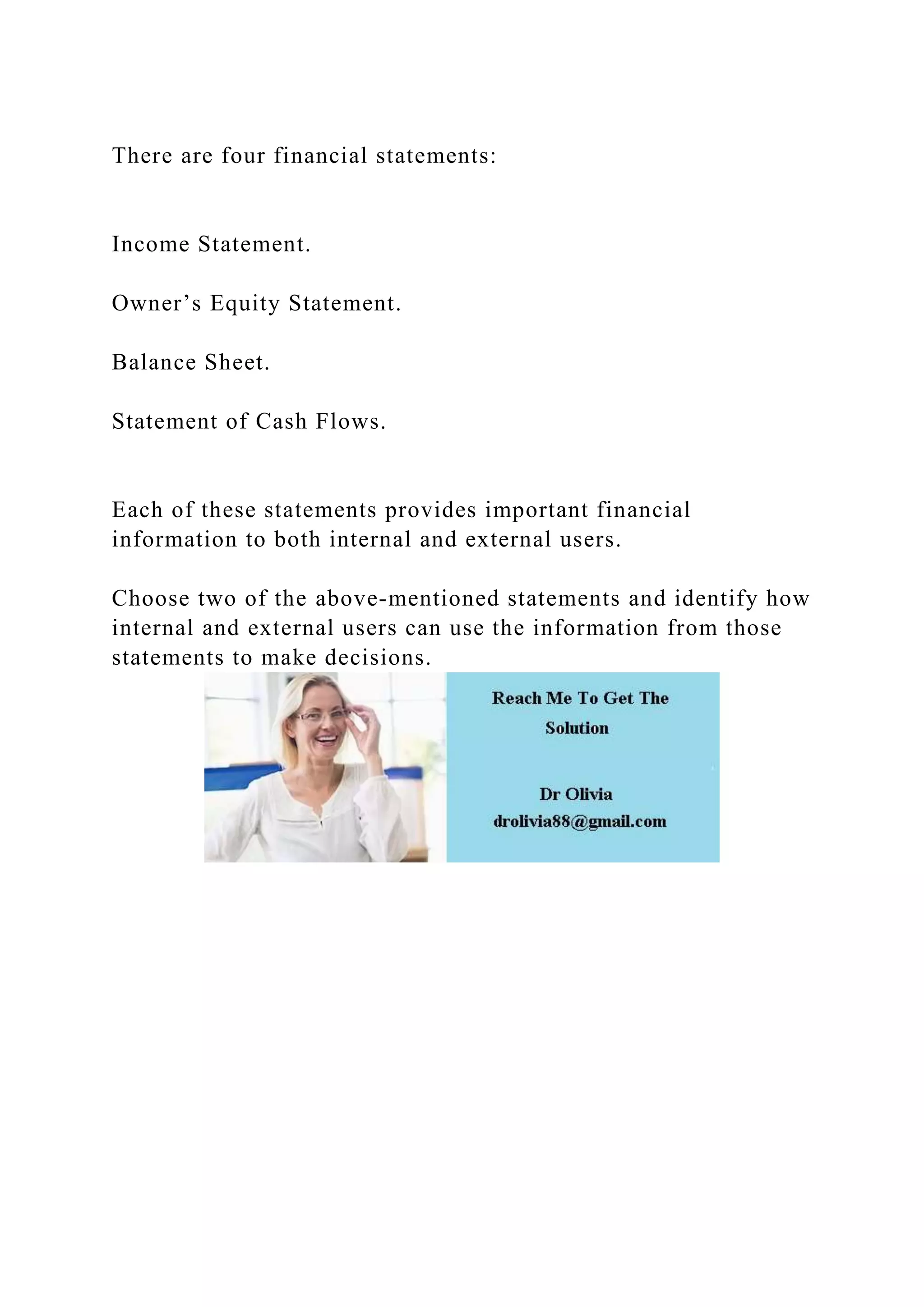 There are four financial statementsIncome Statement.Owner.docx