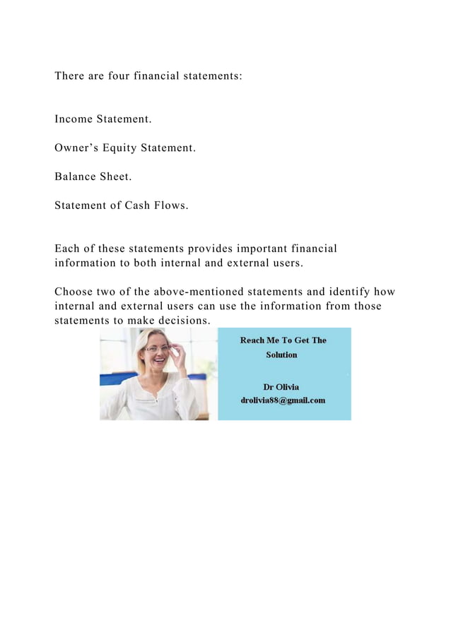 There are four financial statementsIncome Statement.Owner.docx