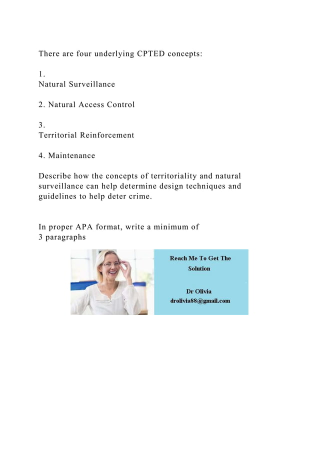 There are four underlying CPTED concepts1. Natural Surveillan | DOCX