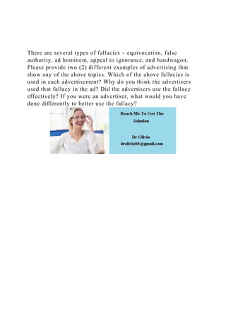 There are several types of fallacies – equivocation, false autho.docx ...