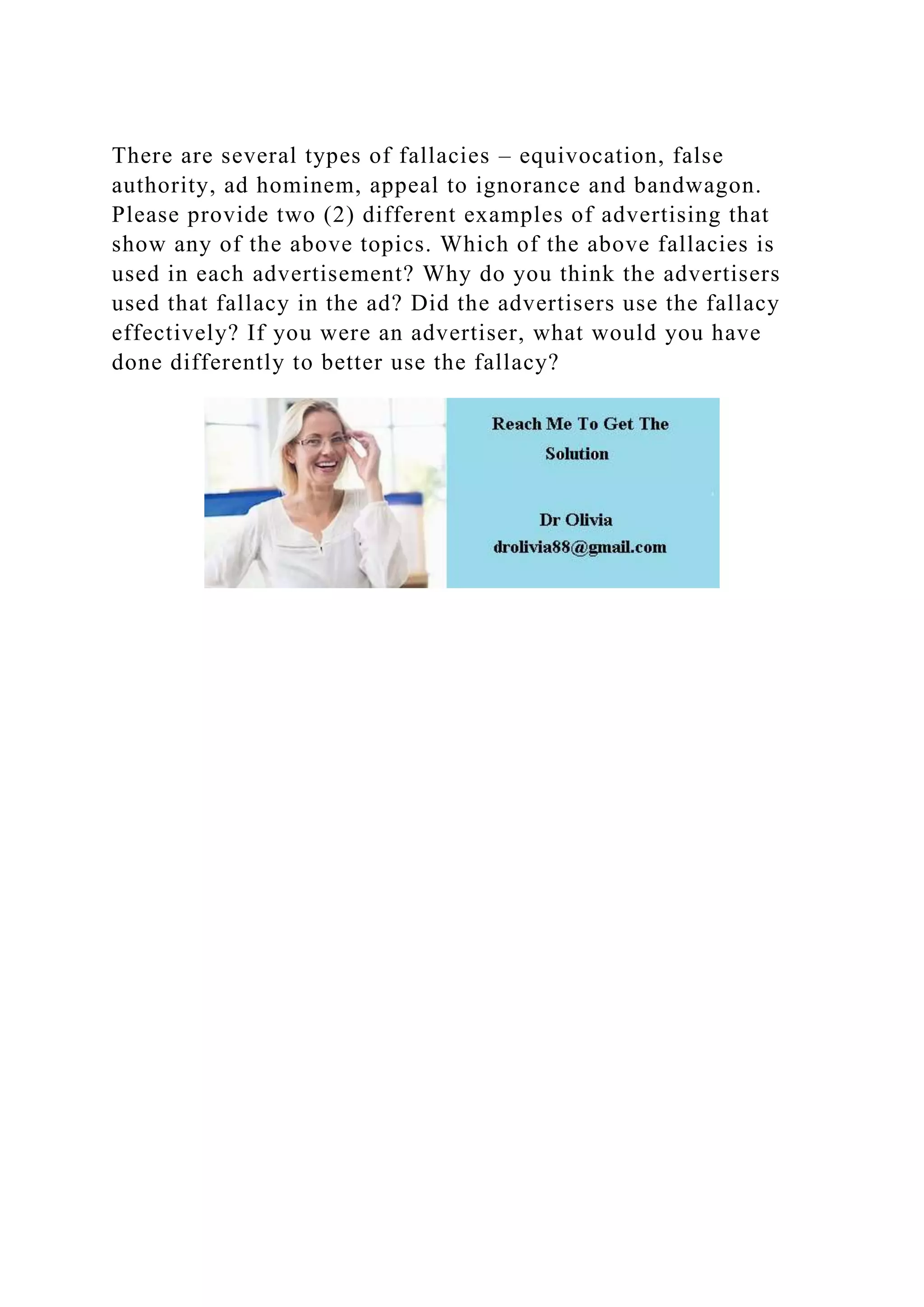 There are several types of fallacies – equivocation, false authority.docx