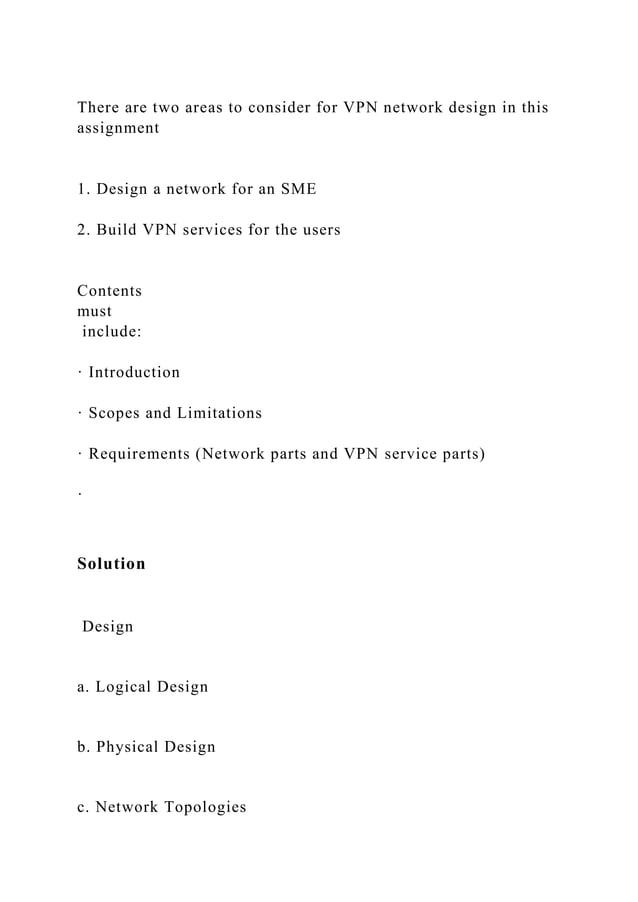 There are two areas to consider for VPN network design in this assig | DOCX | Computer ...