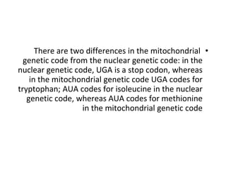 There are two differences in the mitochondrial genetic code from the ...