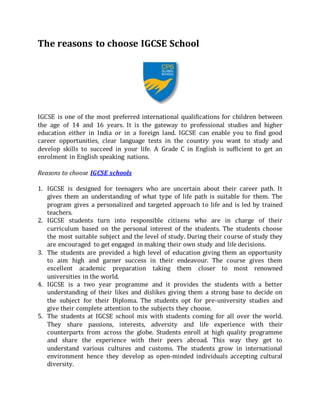 The reasons to choose igcse school | PDF