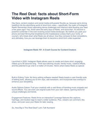 The Reel Deal: facts about Short-Form Video with Instagram Reels | PDF ...