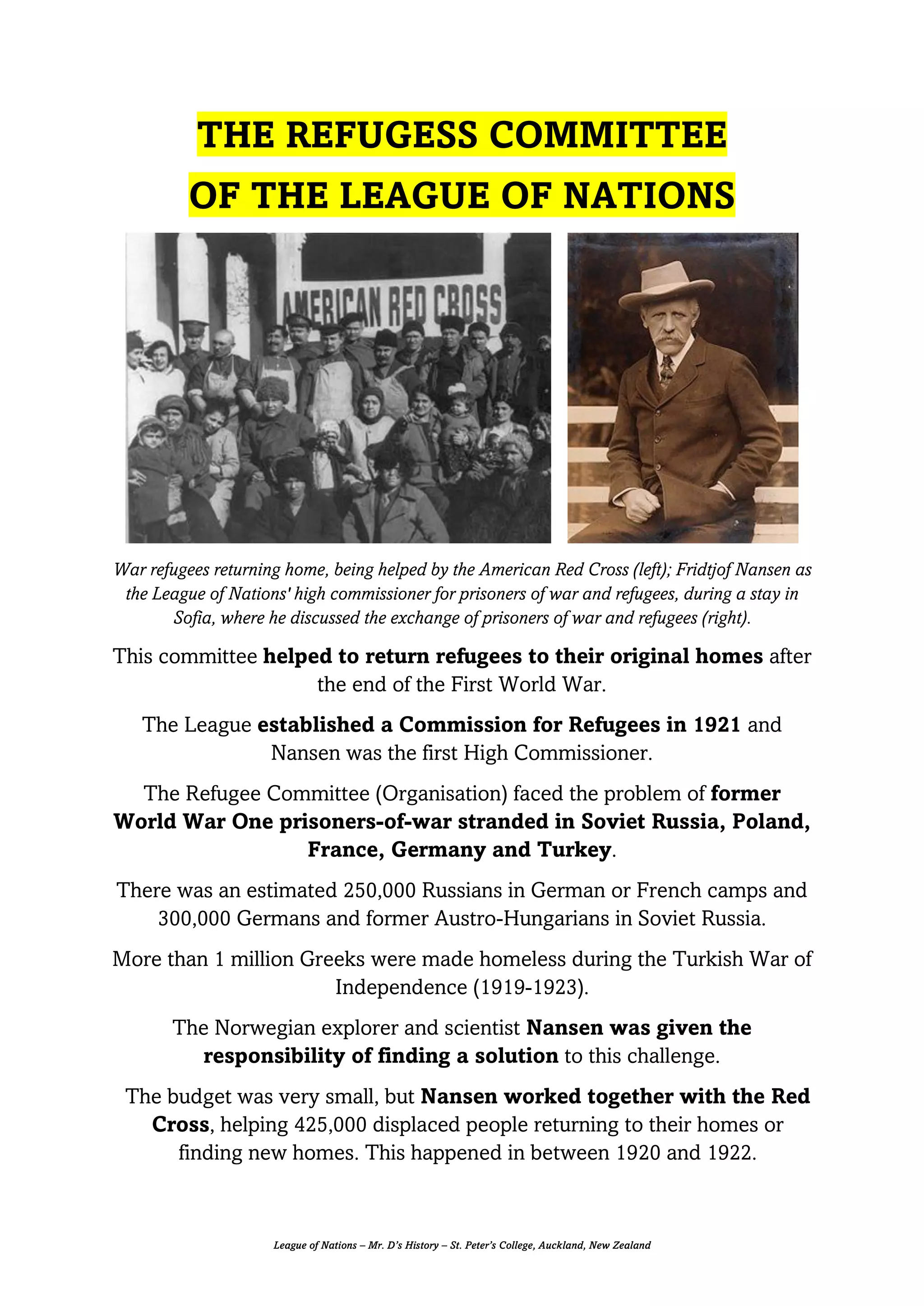FLASH REVISE CARDS - THE REFUGEES COMMITTEE OF THE LEAGUE OF NATIONS | PDF
