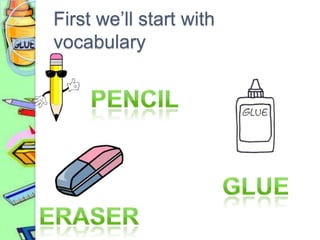 There is and there are with school objects vocabulary | PPTX | Homework ...
