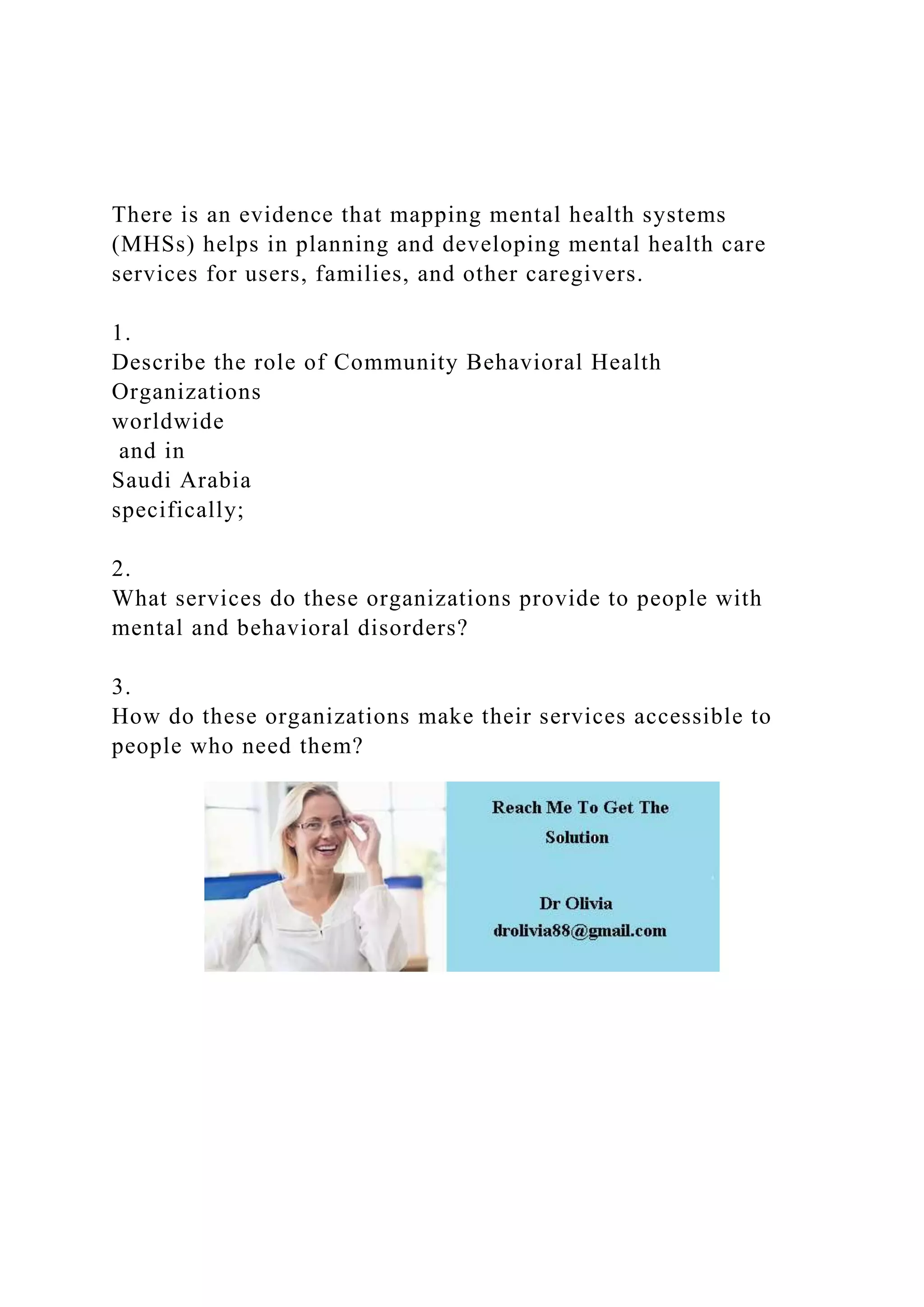 There is an evidence that mapping mental health systems (MHSs) h.docx