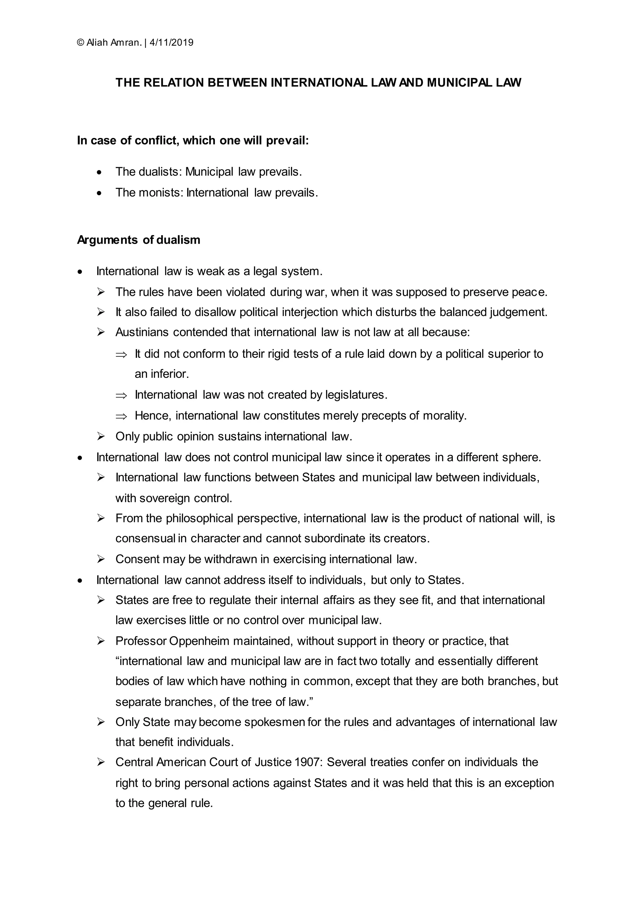 The Relation Between International Law And Municipal Law | PDF