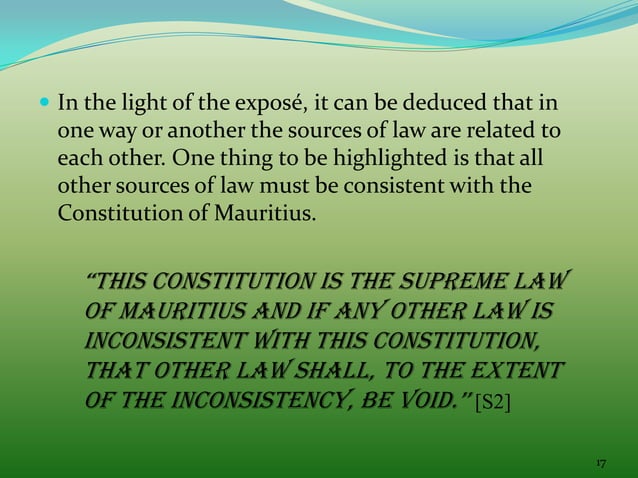 Relationship between different sources of law in the mauritian legal ...