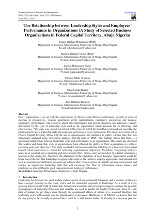 The relationship between leadership styles and employees’ performance in organizations (a study ...