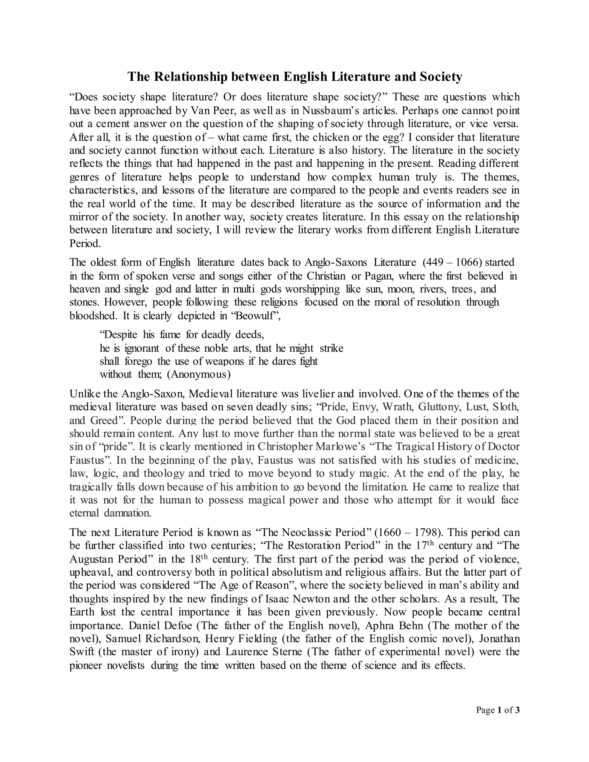 The relationship between literature and society | DOCX