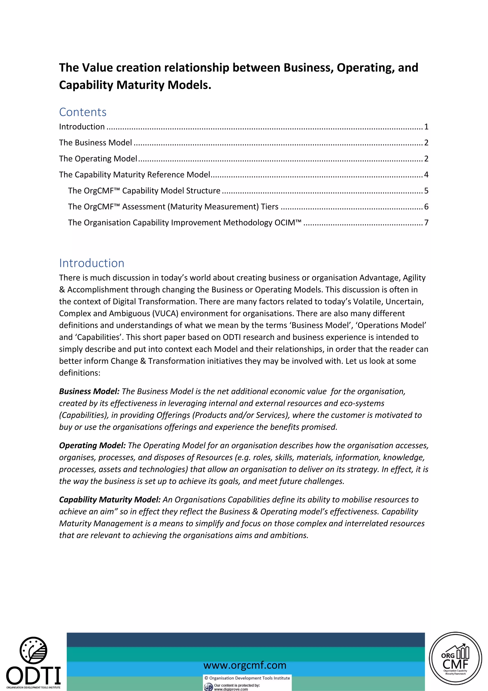 The relationship between Business model, Operating Model & Capability ...