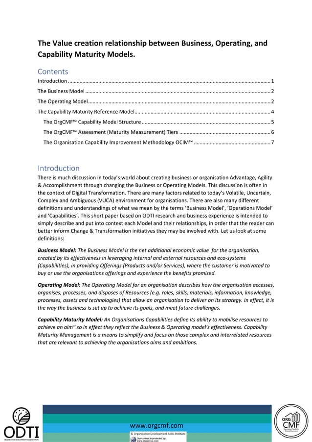 The relationship between Business model, Operating Model & Capability ...