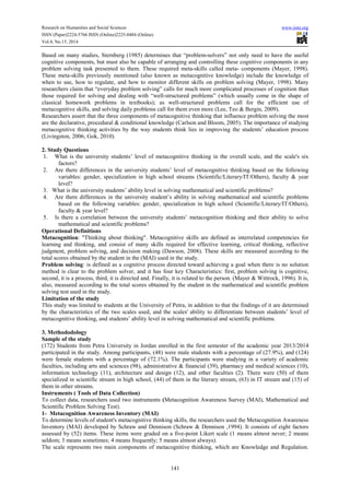The relationship between the university students’ level of metacognitive thinking and their ...