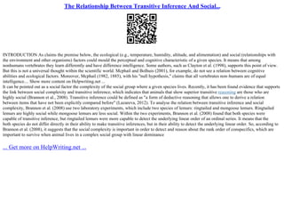 The Relationship Between Transitive Inference And Social... | PPT