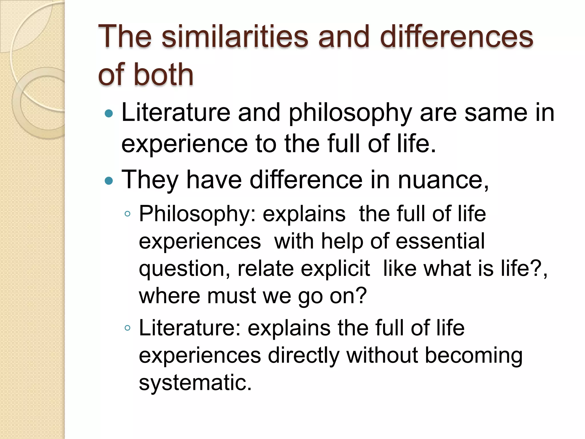 The relationships and differences between literature and philosophy | PPTX