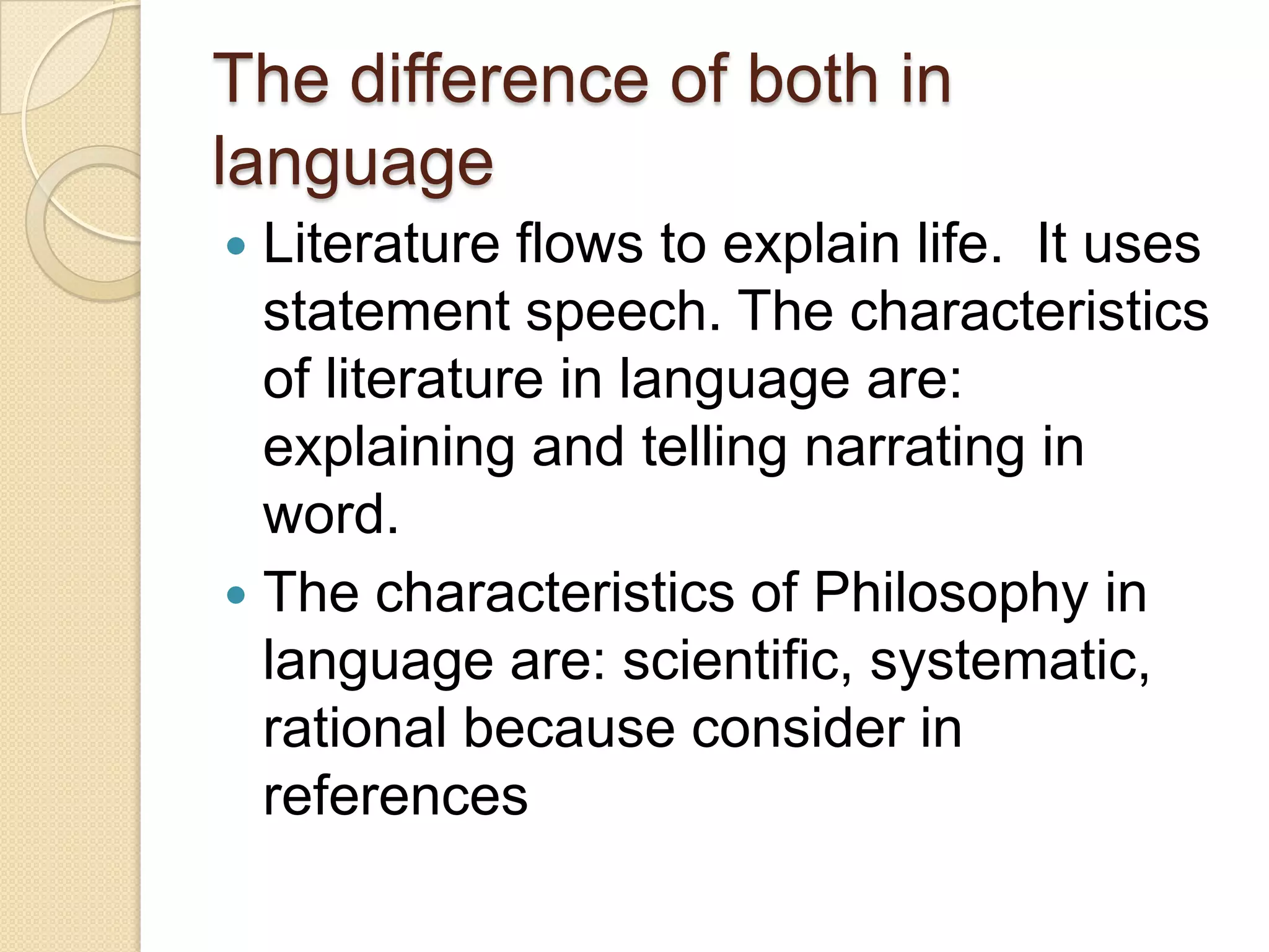 The relationships and differences between literature and philosophy | PPTX