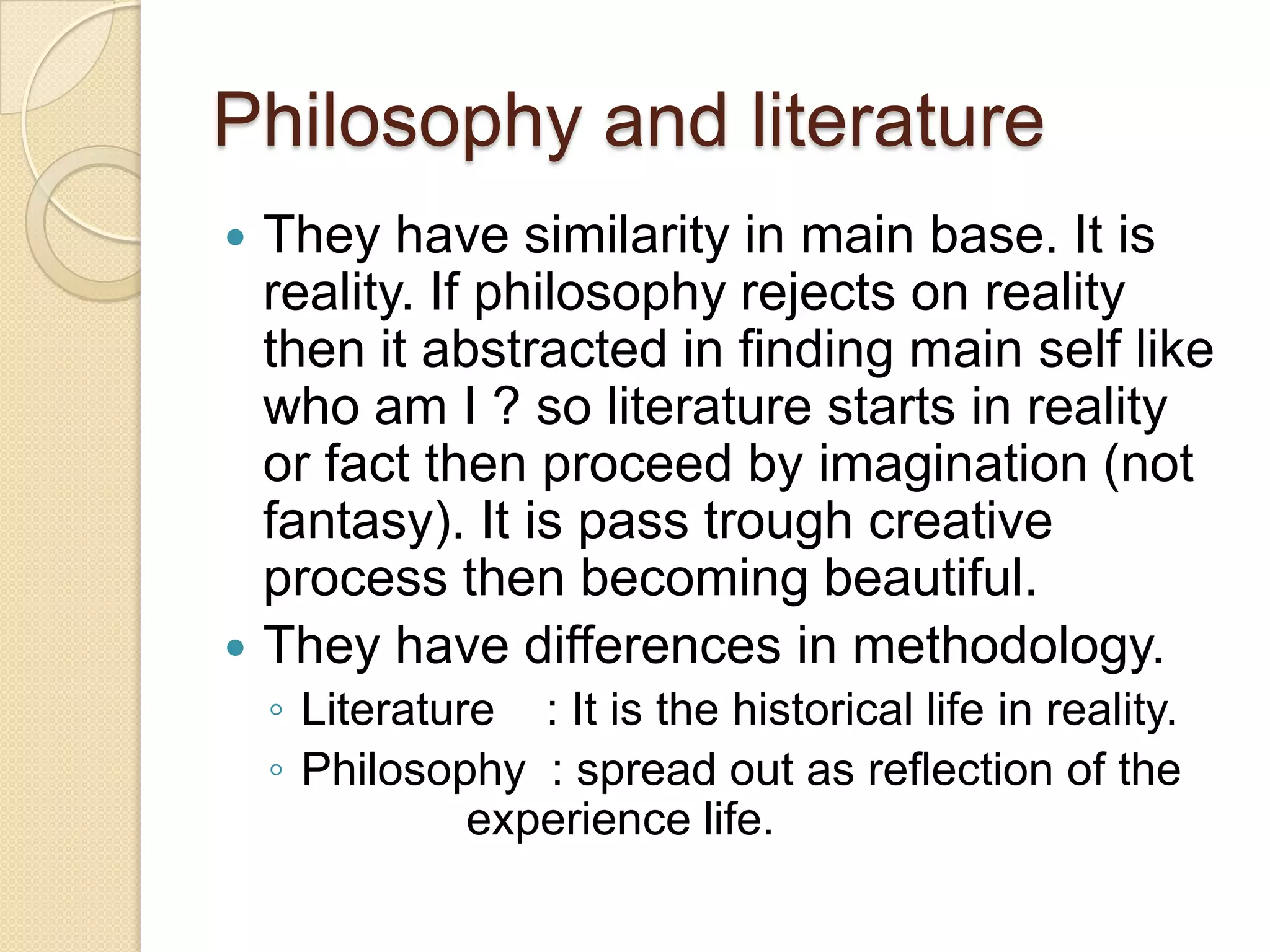 The relationships and differences between literature and philosophy | PPTX