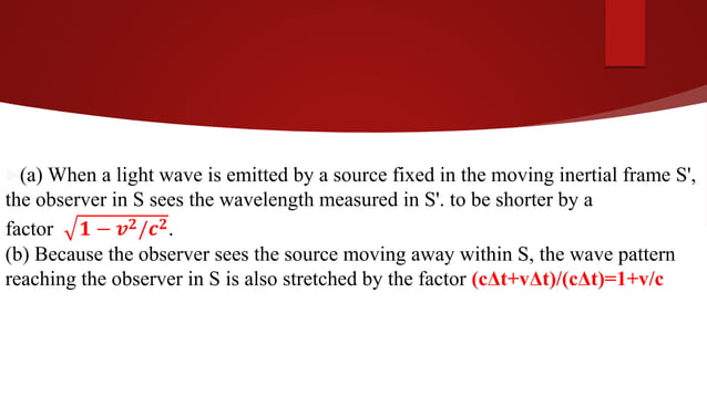 The relativistic doppler effect for light.pptx | Physics | Science
