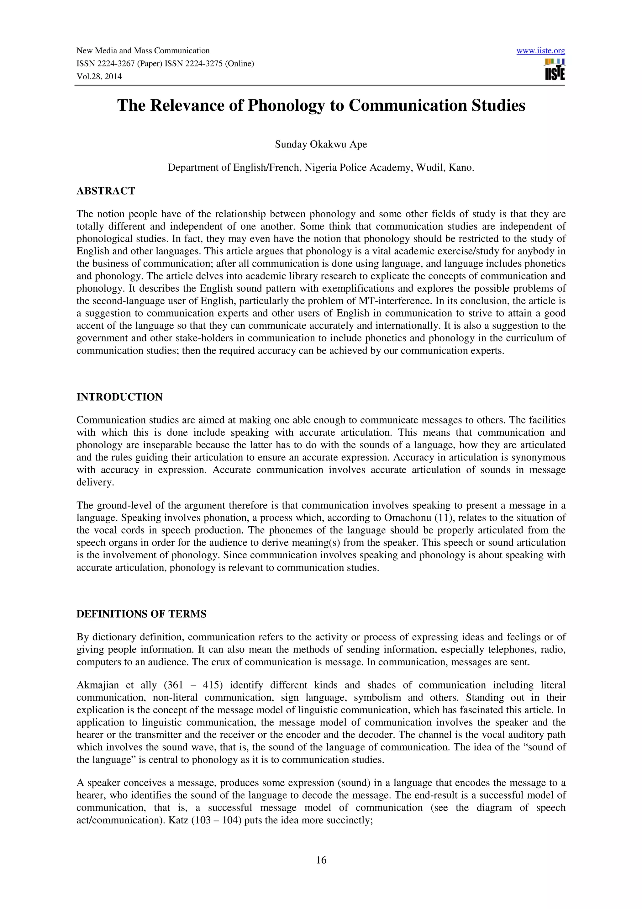 The relevance of phonology to communication studies | PDF