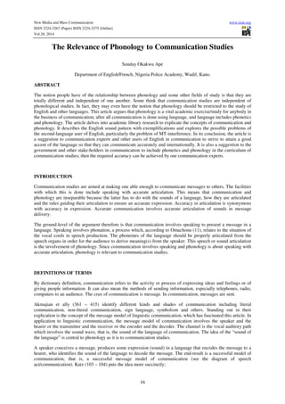 The relevance of phonology to communication studies | PDF