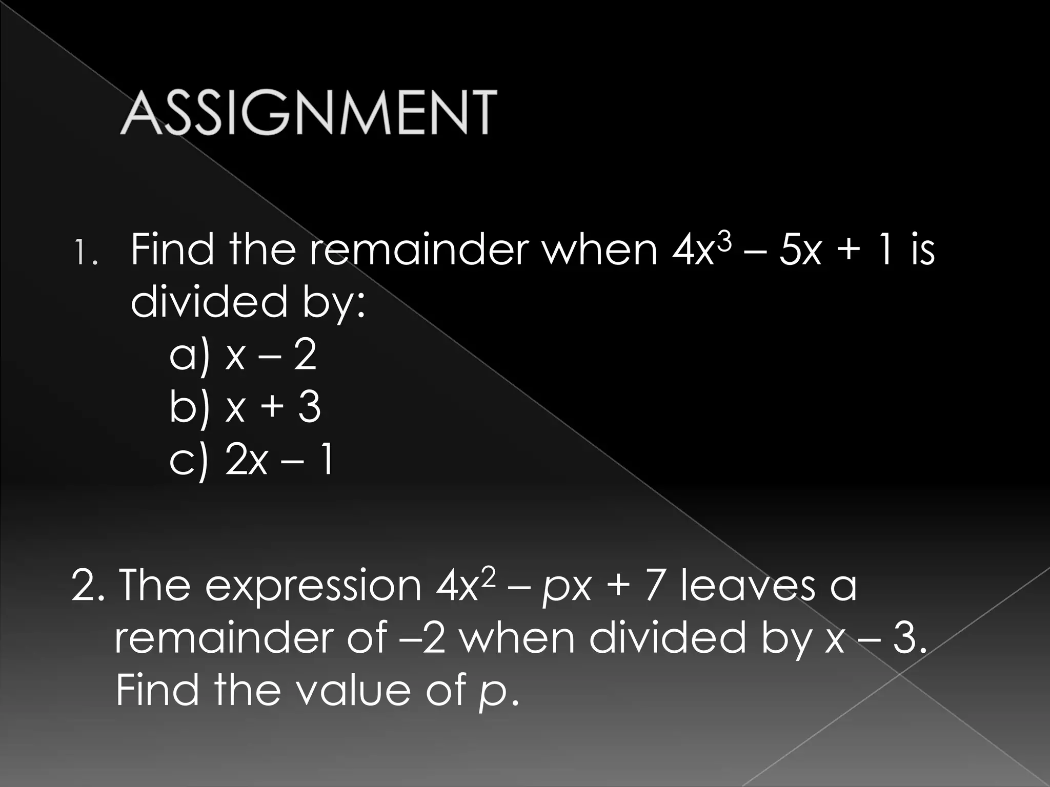 The remainder theorem powerpoint | PPTX