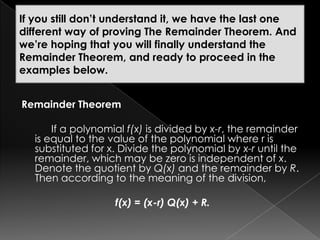 The remainder theorem powerpoint | PPTX