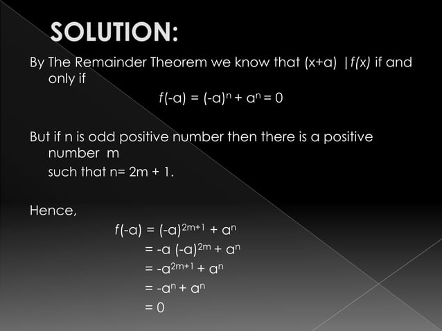 The remainder theorem powerpoint | PPTX | Computing | Technology & Computing
