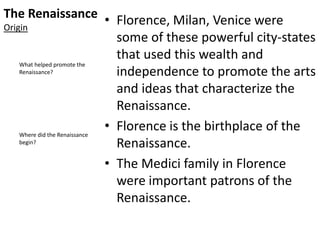 The Renaissance, Reformation and Exploration lesson 2 renaissance ...