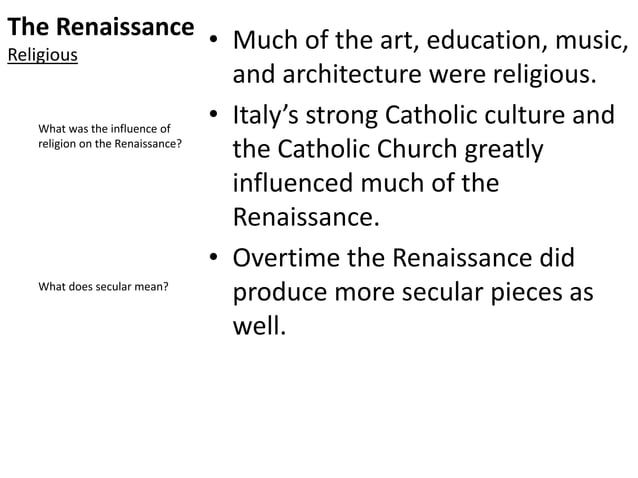 The Renaissance, Reformation and Exploration lesson 2 renaissance ...