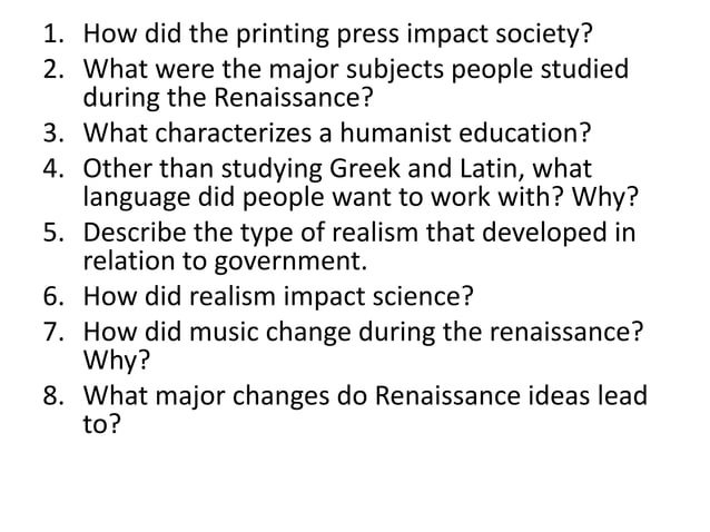 The Renaissance, Reformation and Exploration Lesson 2 - Education ...
