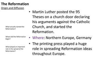 The Renaissance, Reformation and Exploration Lesson 4 - Causes and ...