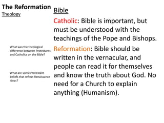 The Renaissance, Reformation and Exploration Lesson 4 - Causes and ...