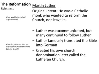 The Renaissance, Reformation and Exploration Lesson 4 - Causes and ...